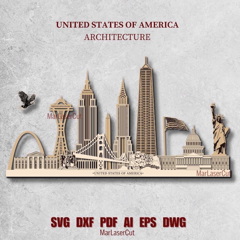 Multilayer USA Landmarks Laser Cut File 3D Layered United States ...