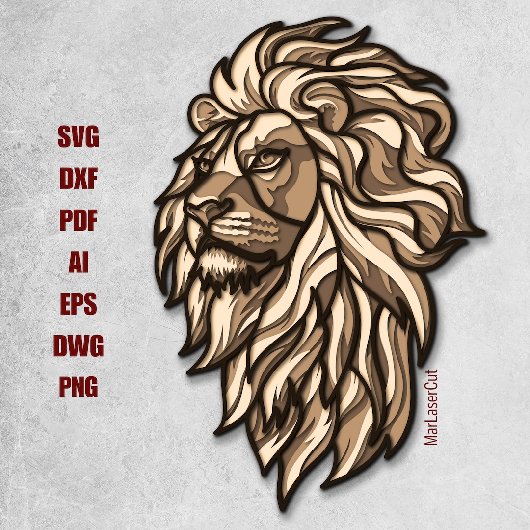 Multilayer Lion Laser Cut File 3D Layered Safari Laser Cut Dxf Dwg Lion ...