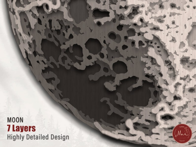 7 Layers Multi Layer Full Moon Laser Cut 3D File SVG Detailed Moon ...