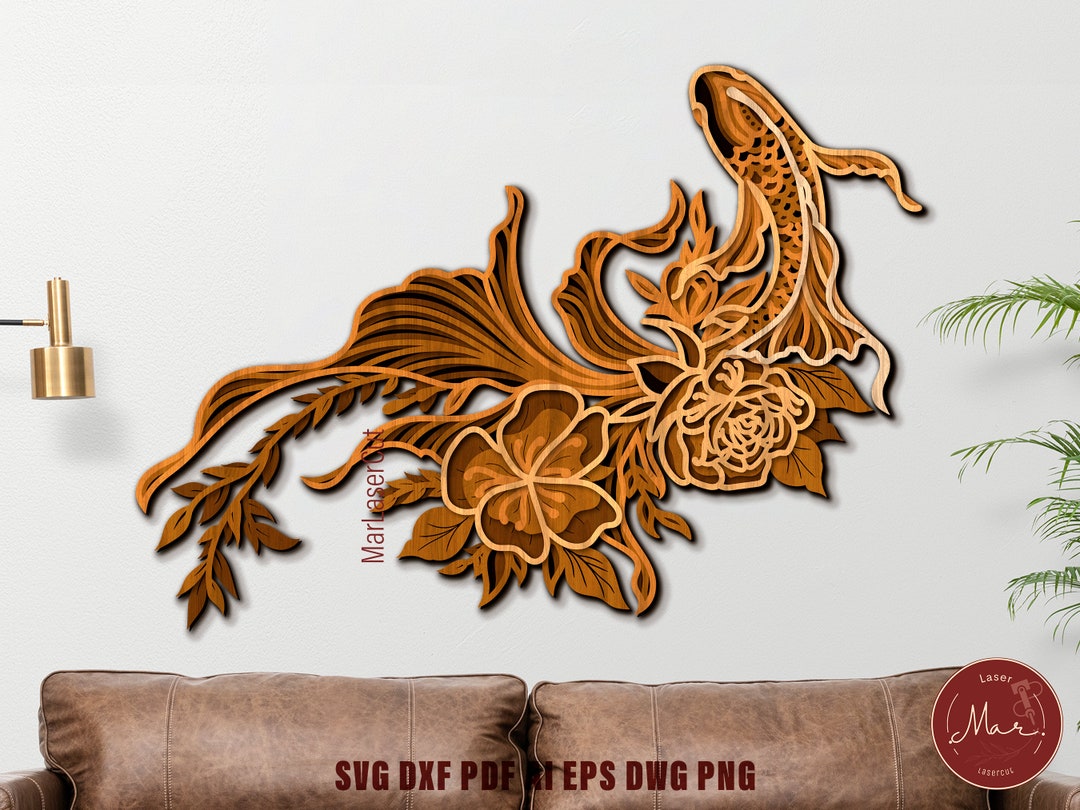 Multilayer Koi Fish Laser Cut File Koi Fish SVG Layered Svg Files Dxf ...