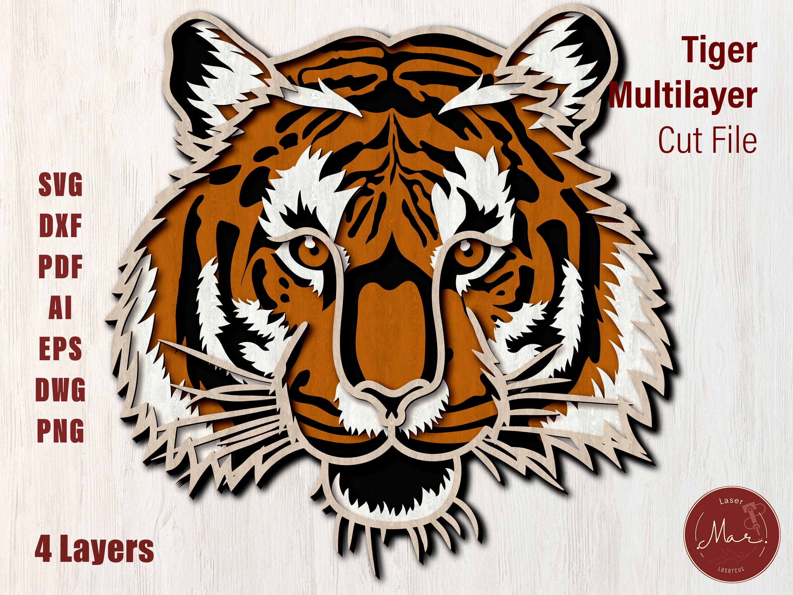 Multilayer Tiger Head Laser Cut File 3D Tiger Mandala Layered Dxf ...