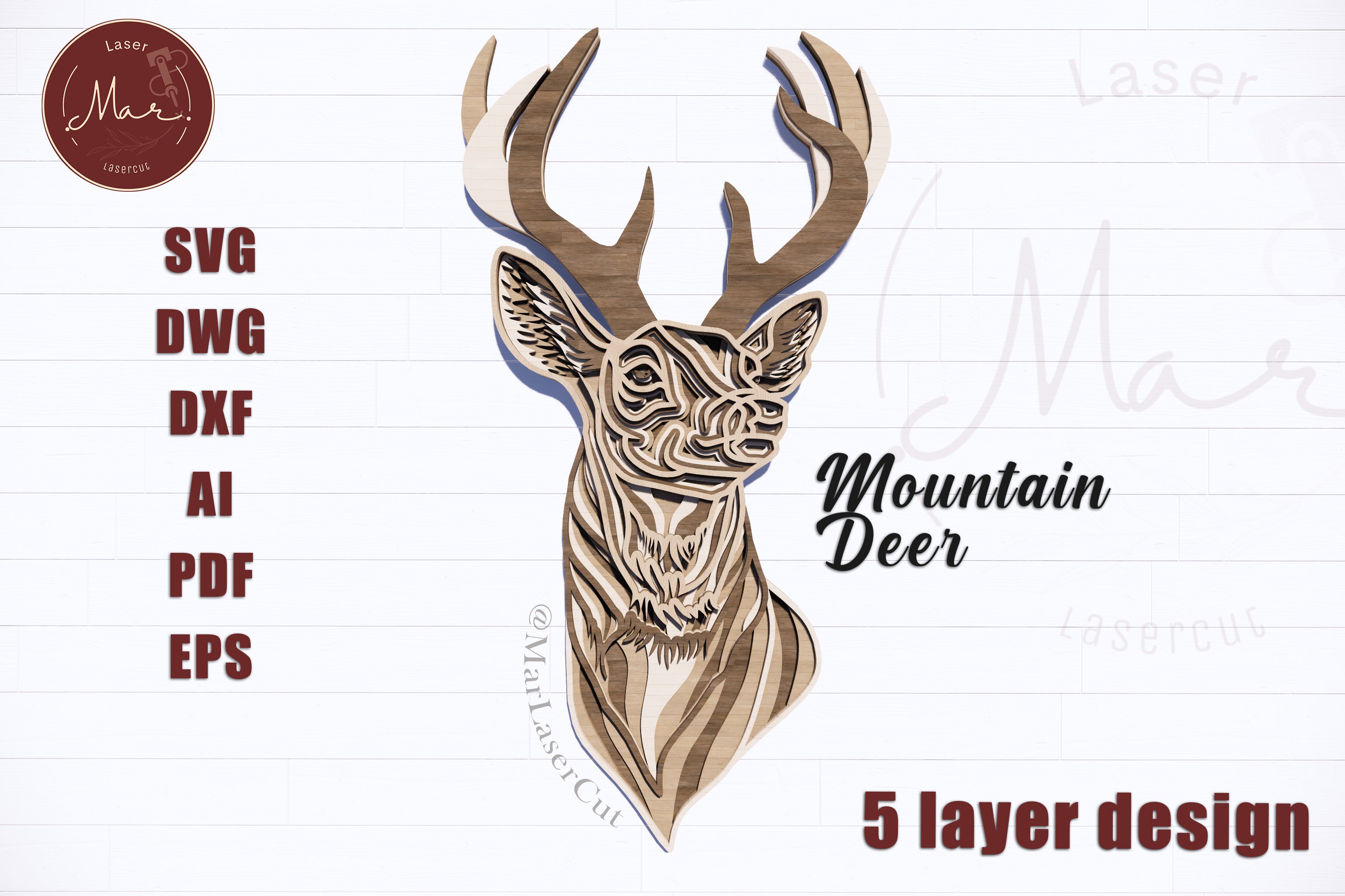 Multilayer Mountain Deer Laser Cut File Deer 3D Laser File SVG Layered ...