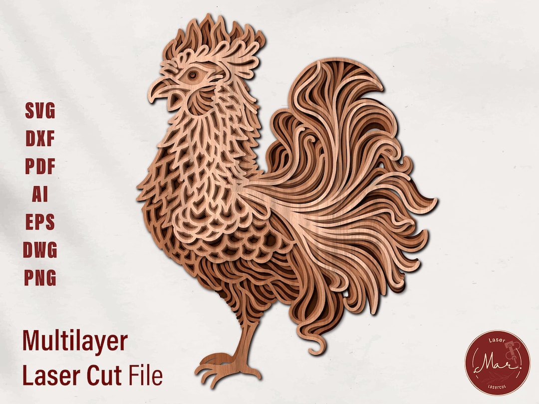 Multilayer Rooster Chicken Laser Cut File 3D Layered Rooster Layered ...