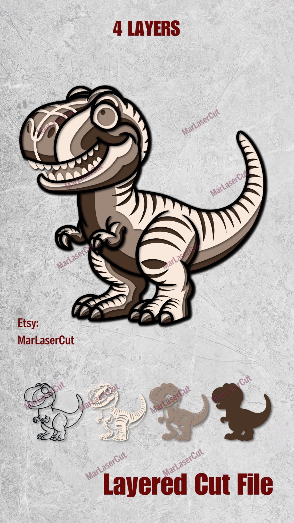 Multilayer Dinosaur Laser Cut File 3D T-rex Mandala Layered Dxf Dwg ...