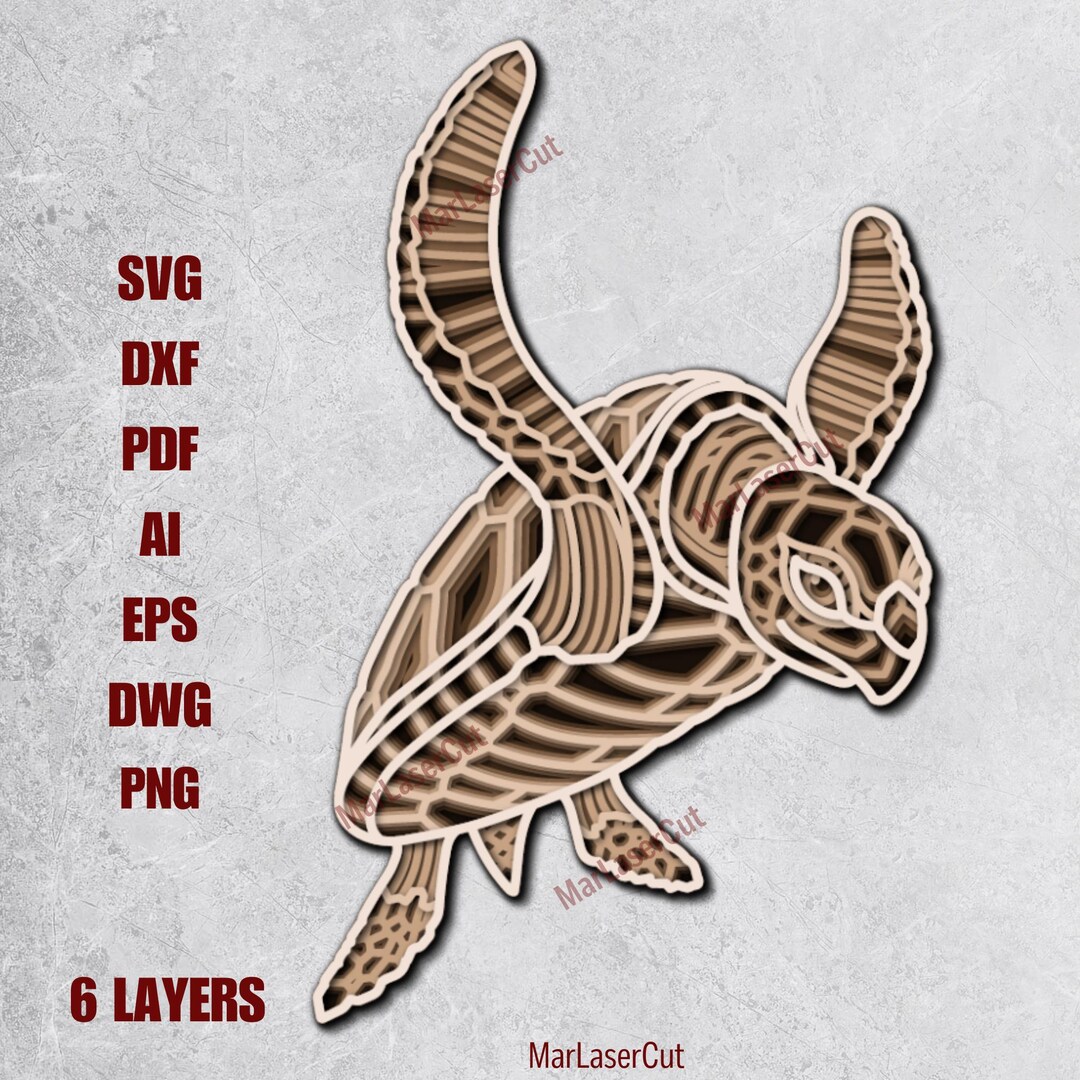Layered Sea Turtle Laser Cut 3D File SVG Instant Download CO2 Vector ...