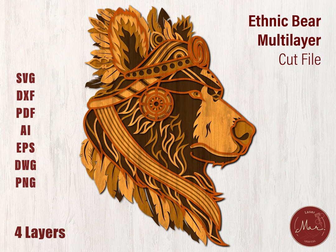 Multilayer Ethnic Bear Laser Cut File 3D Layered Bear Template Indian ...