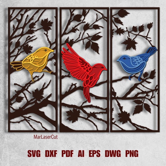 Laser Cut Bird Stencils Love Birds On Tree Branch Papercut Template,