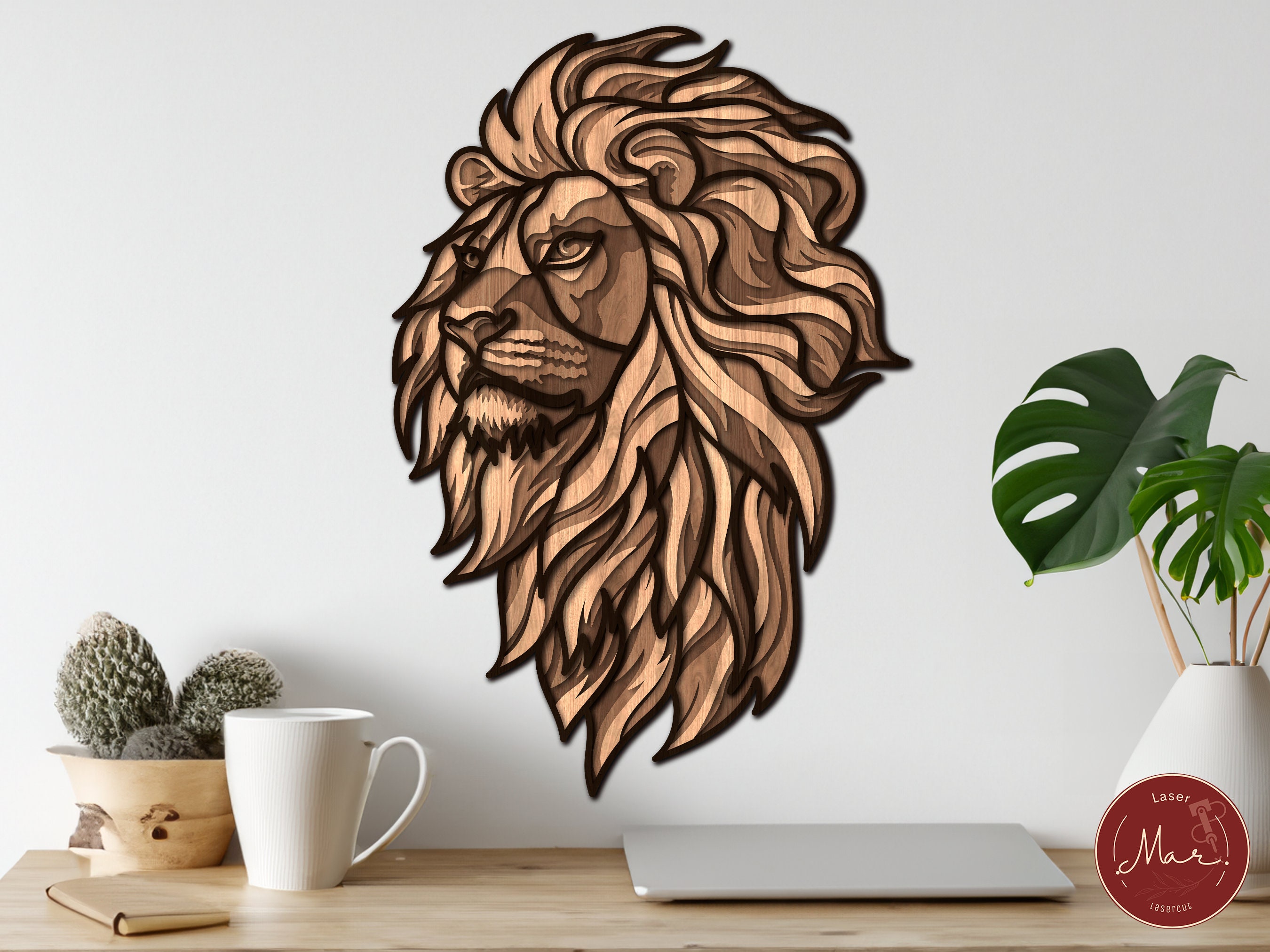 Multilayer Lion Laser Cut File 3D Layered Safari Laser Cut Dxf Dwg Lion ...