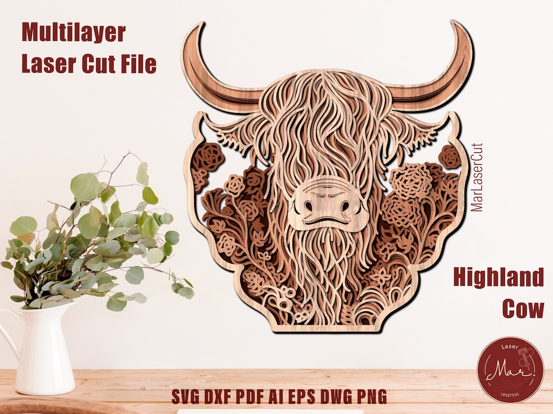 Multilayer Highland Cow Laser Cut File Layered Highland Cow Layered ...