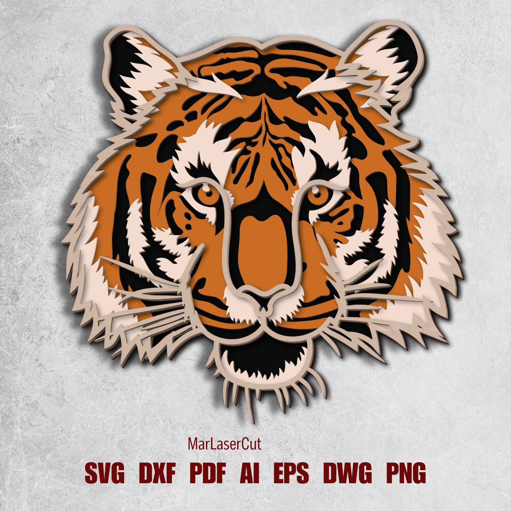 Multilayer Tiger Head Laser Cut File 3D Tiger Mandala Layered Dxf ...
