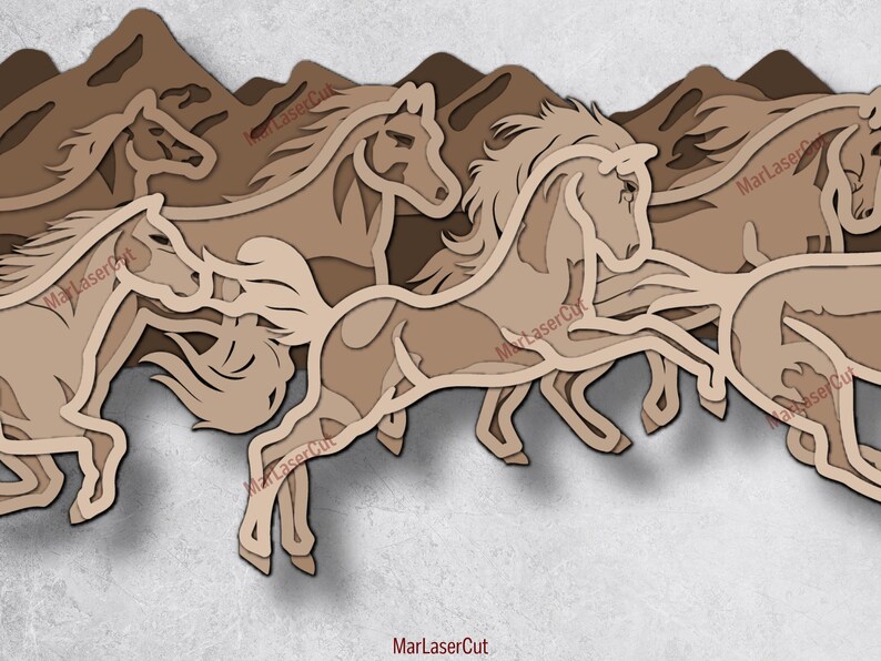 Multilayer Horse Herd Laser Cut File 3D Horses Mandala Layered Dxf Dwg ...