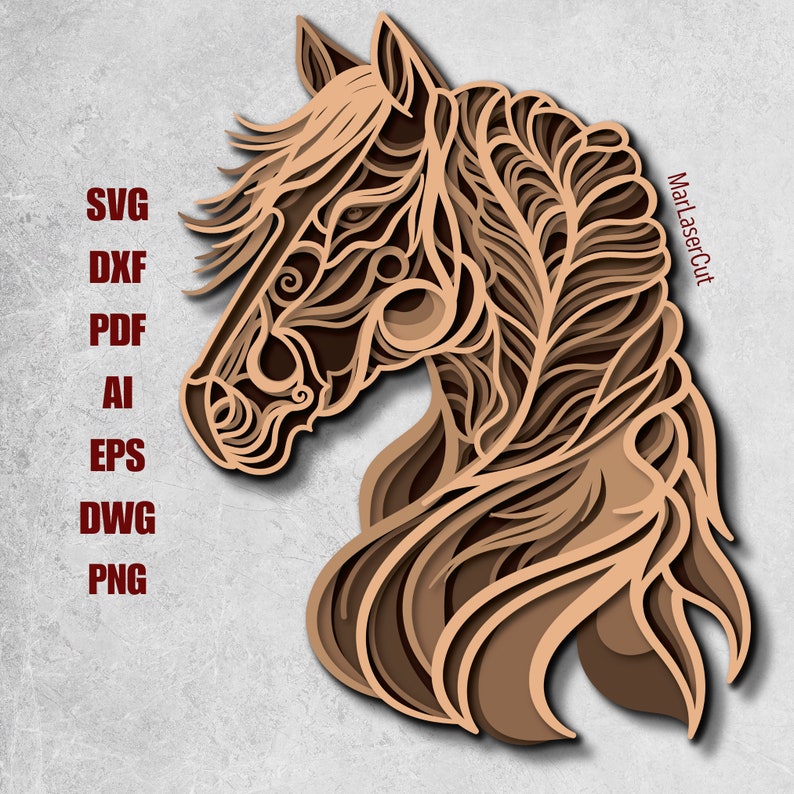 Fichier de découpe laser multicouche cheval Mandala cheval en couches ...