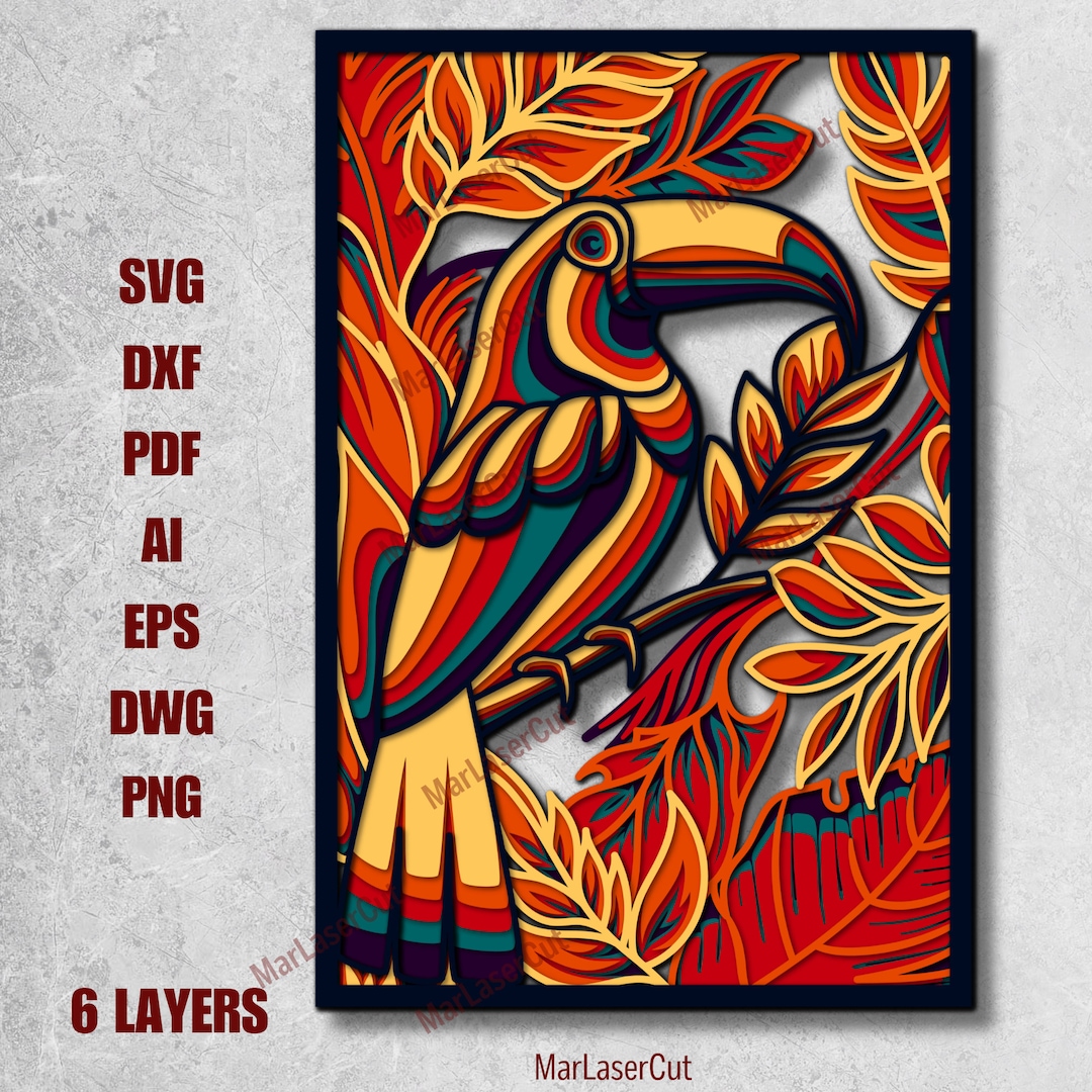 Multilayer Toucan Art Laser Cut File 3D Layered Tropical Laser Cut Dxf ...