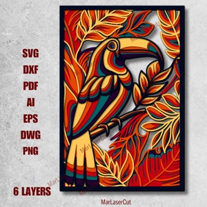Multilayer Toucan Art Laser Cut File 3D Layered Tropical Laser Cut Dxf ...