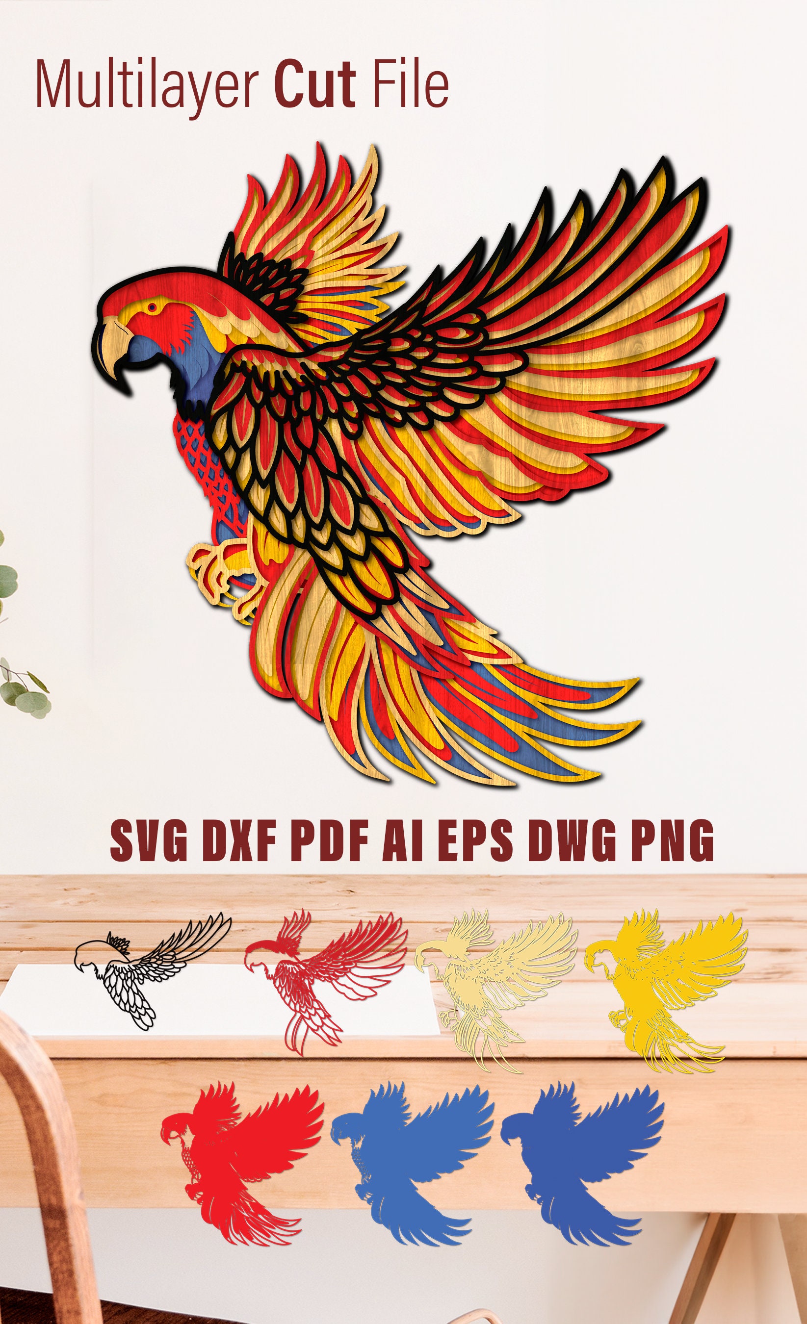 Multilayer Parrot Laser Cut File 3D Layered Parrot Paper Cut File SVG ...