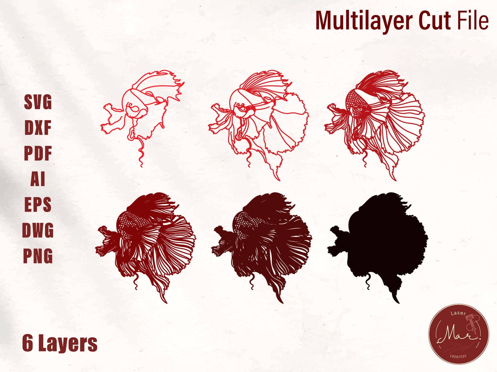 Multilayer Betta Fish Laser Cut Digital File Layered 3D Wood Mandala ...