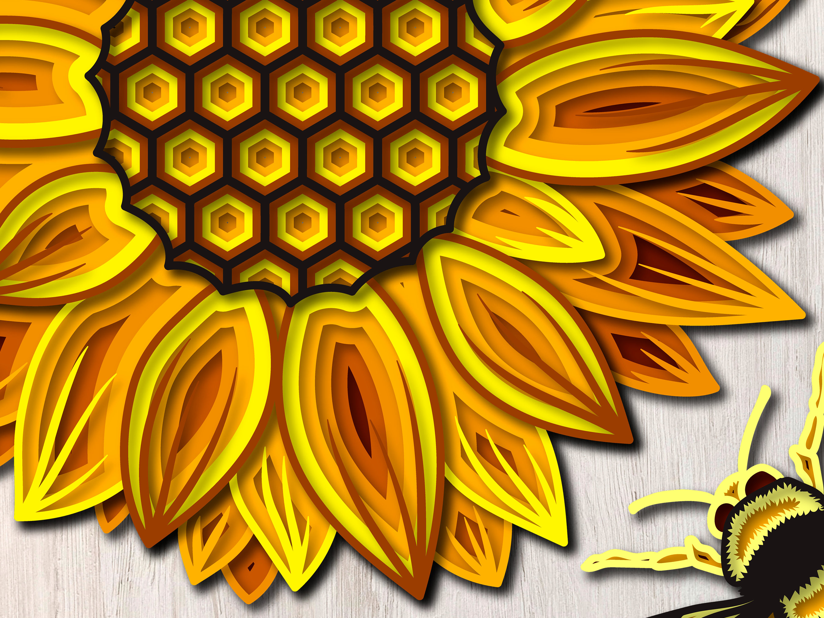 Bee Sunflower Laser Cut 3D File Multilayer Sunflower SVG Instant ...
