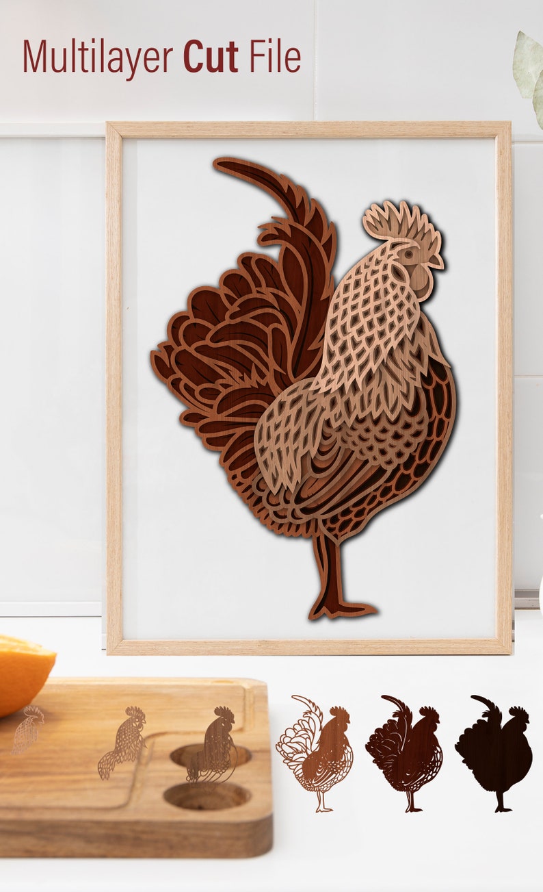 Multilayer Rooster Chicken Laser Cut File 3D Layered Rooster Layered ...