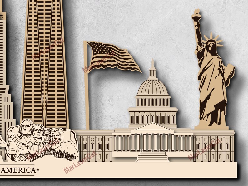Multilayer USA Landmarks Laser Cut File 3D Layered United States ...