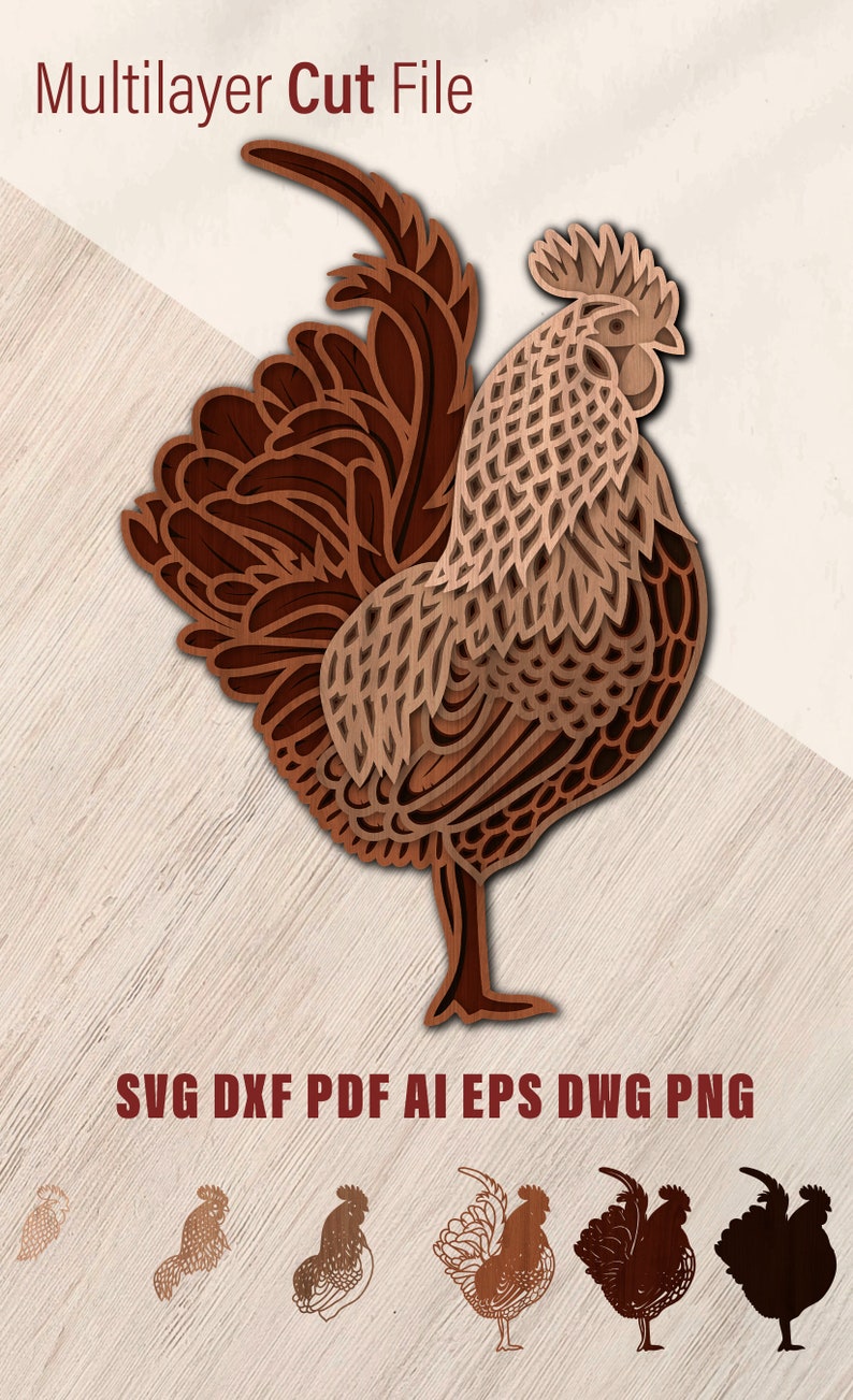 Multilayer Rooster Chicken Laser Cut File 3D Layered Rooster Layered ...