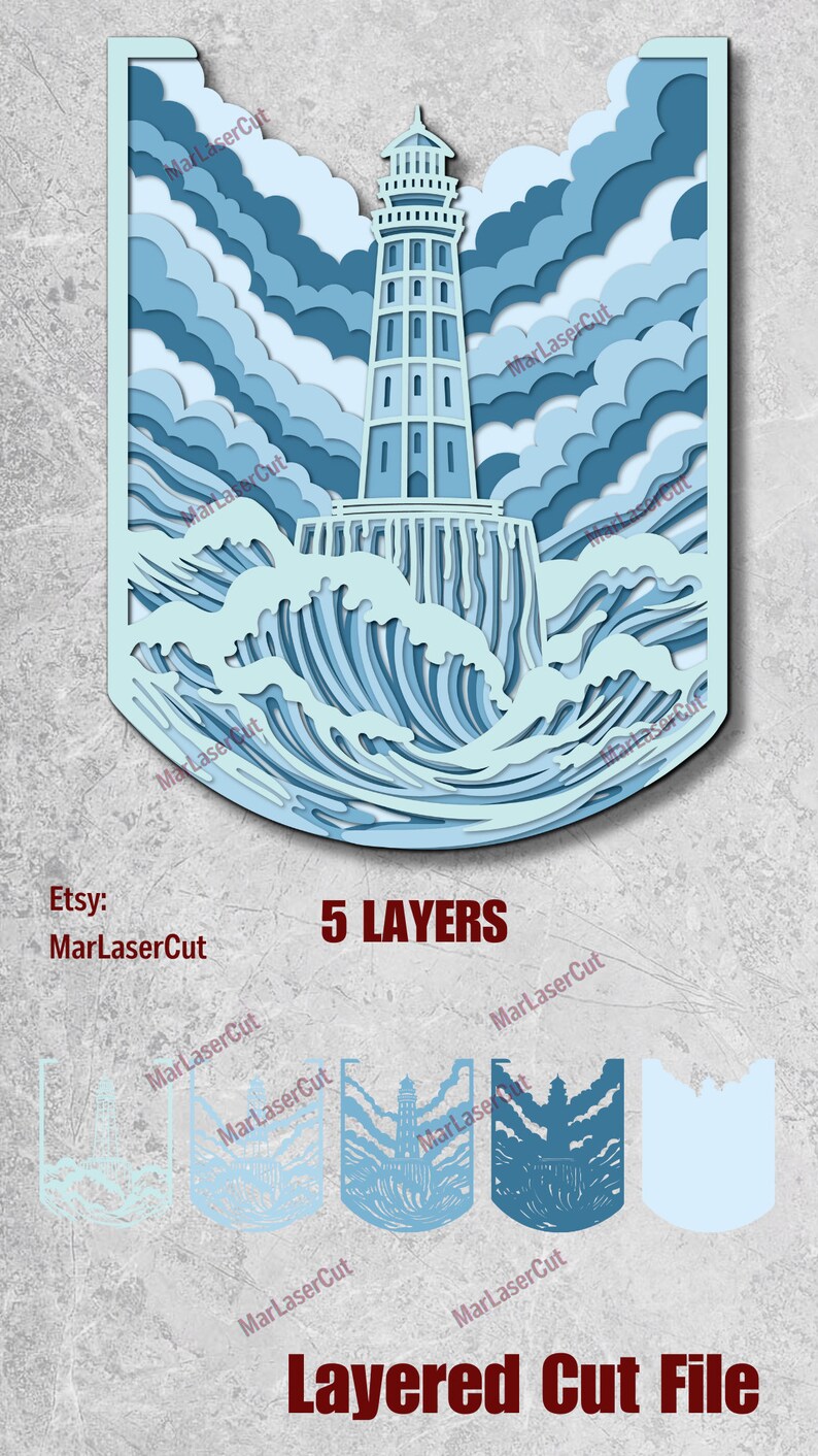 Lighthouse Layered SVG Nautical Art SVG Cut File 3d Layer Decorative ...