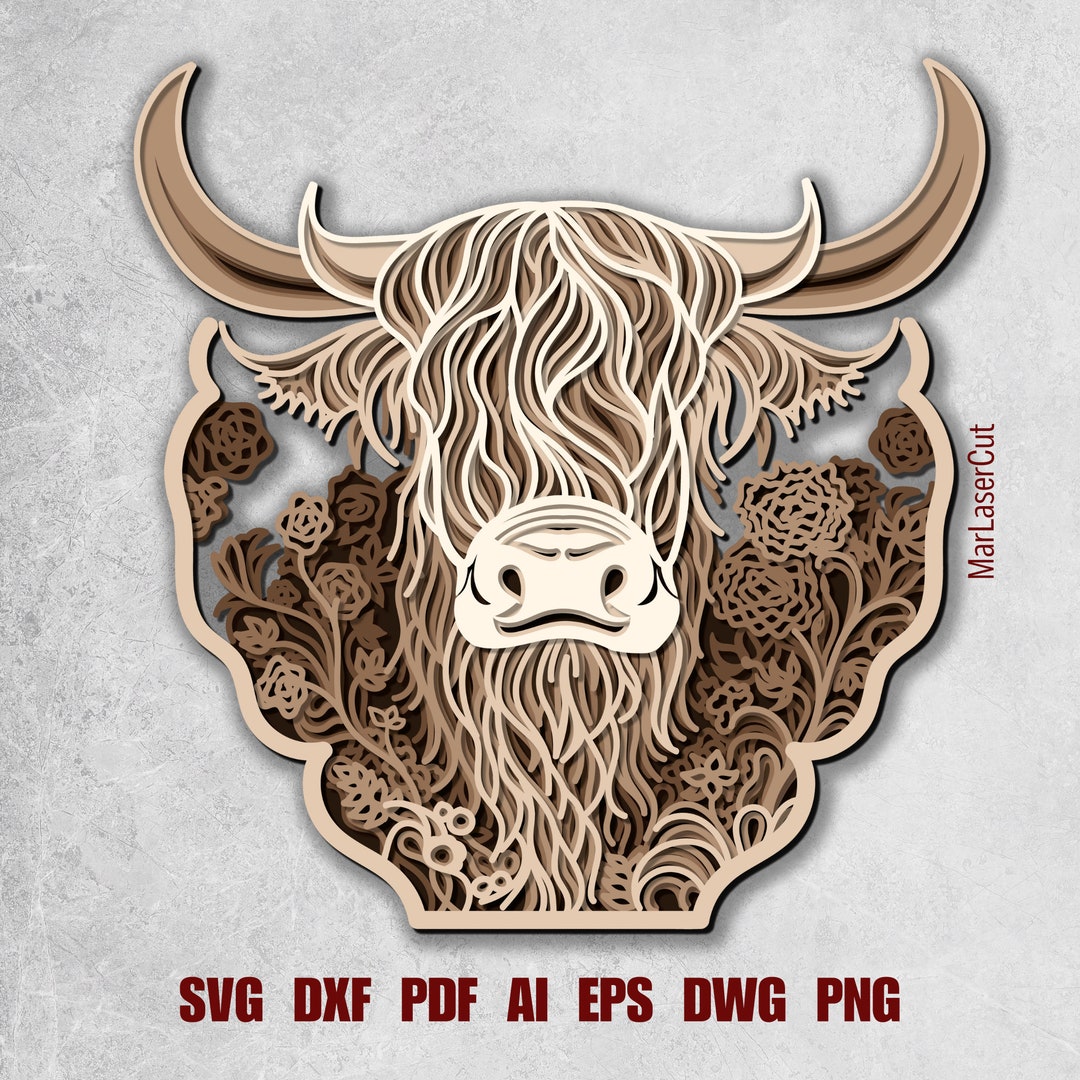 Multilayer Highland Cow Laser Cut File Layered Highland Cow Layered ...