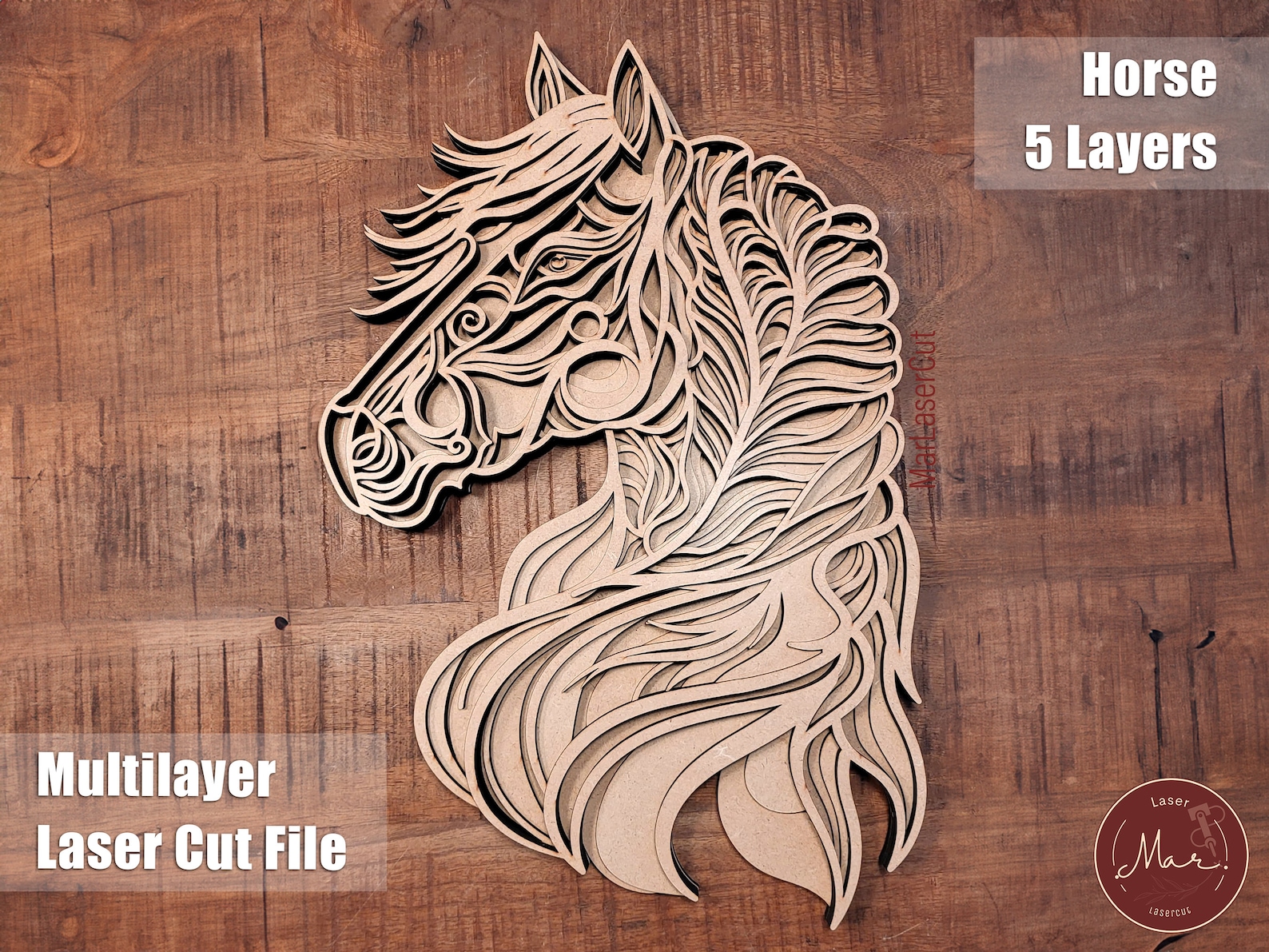 Multilayer Horse Laser Cut File 3D Horse Mandala Layered Dxf Dwg ...