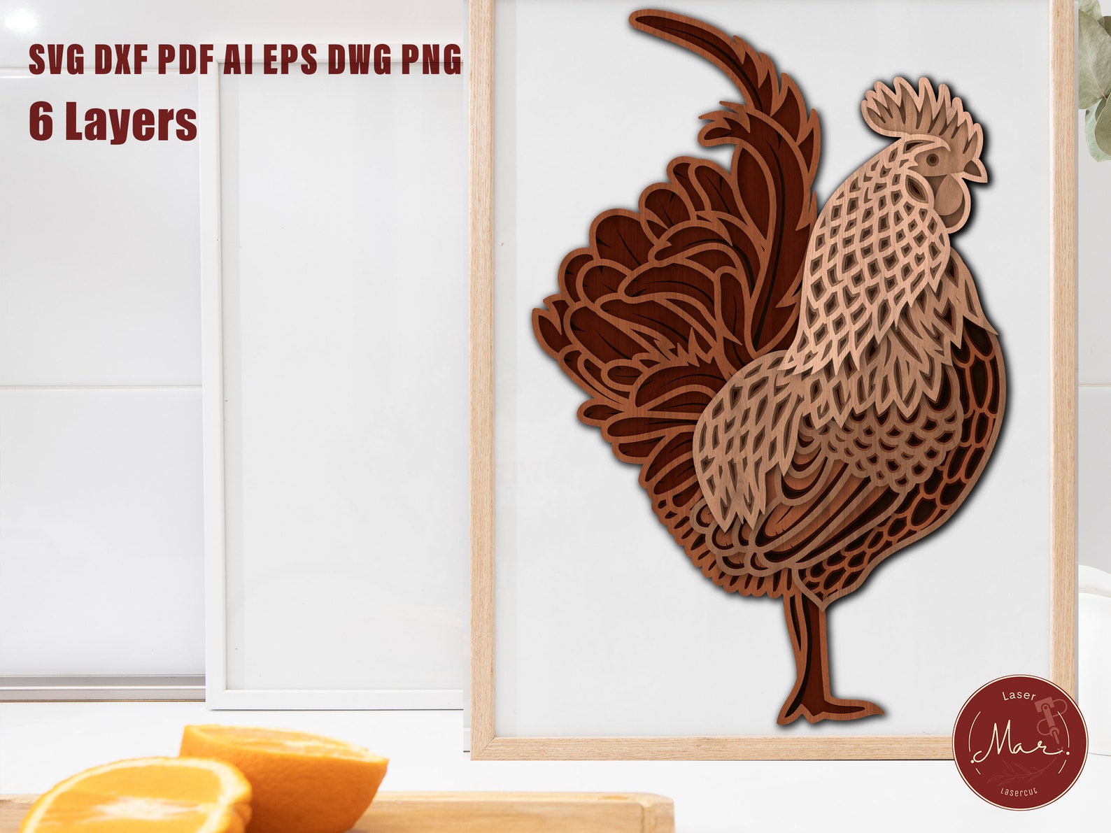 Multilayer Rooster Chicken Laser Cut File 3D Layered Rooster Layered ...