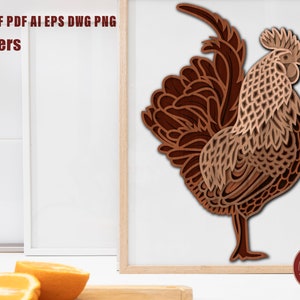 Multilayer Rooster Chicken Laser Cut File 3D Layered Rooster Layered ...