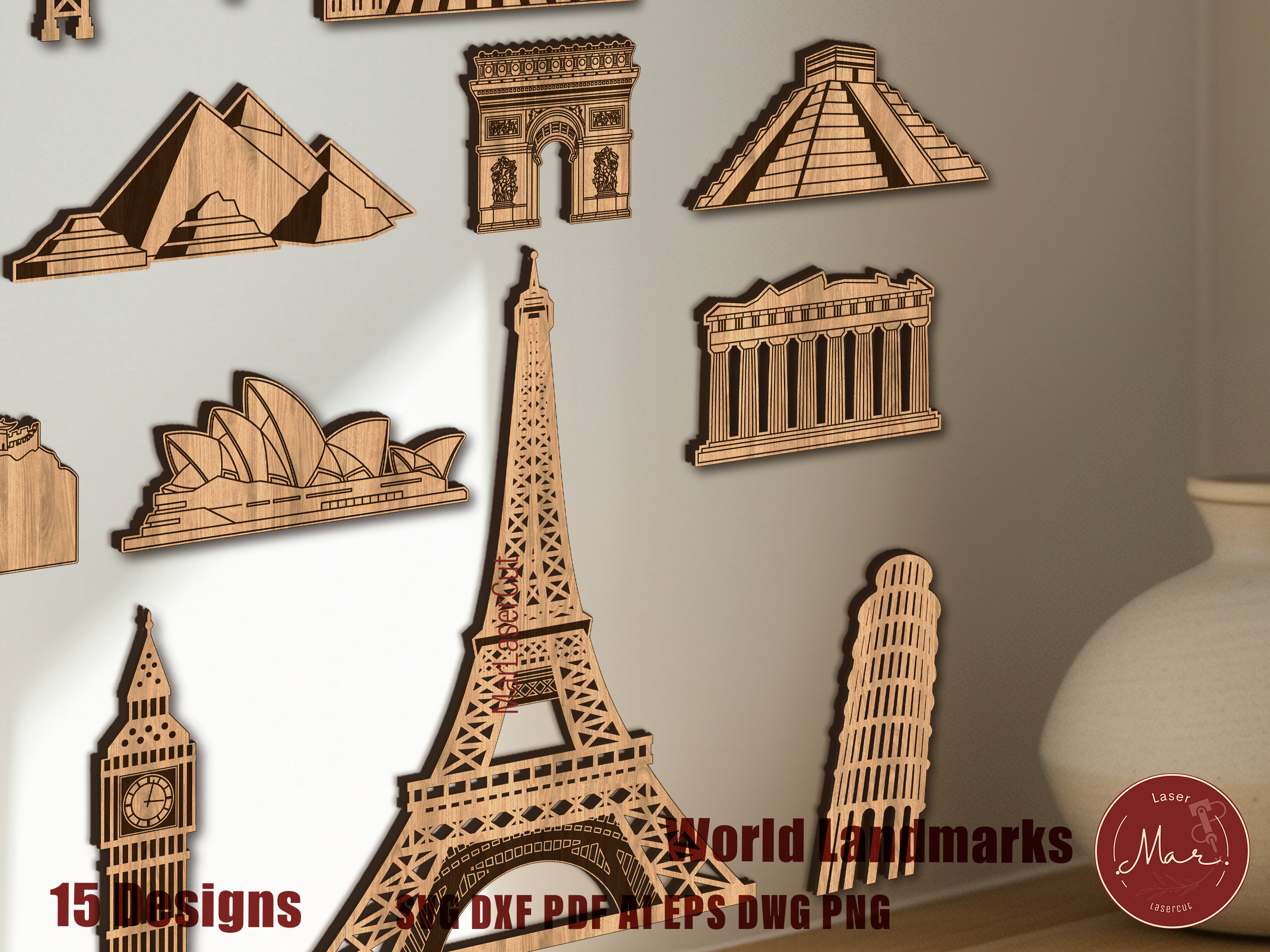 Multilayer Individual World Landmarks Laser Cut File 3D Layered World ...