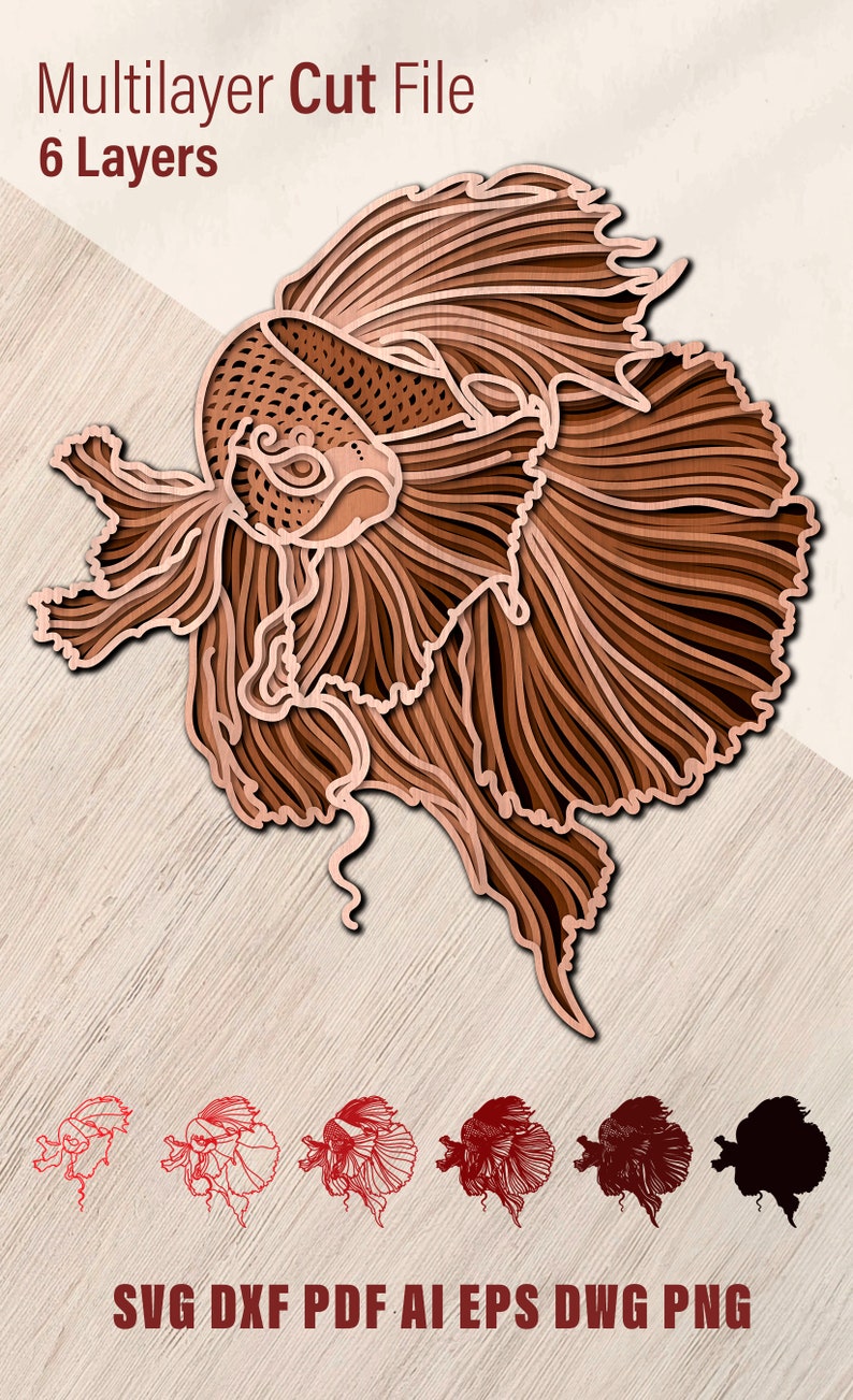 Multilayer Betta Fish Laser Cut Digital File Layered 3D Wood Mandala ...