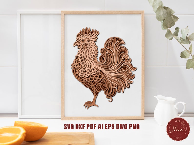 Multilayer Rooster Chicken Laser Cut File 3D Layered Rooster - Etsy