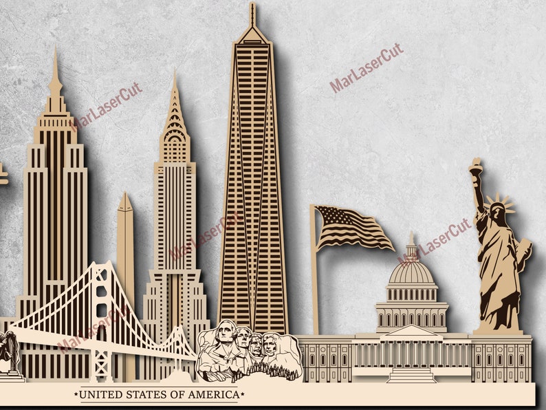 Multilayer USA Landmarks Laser Cut File 3D Layered United States ...
