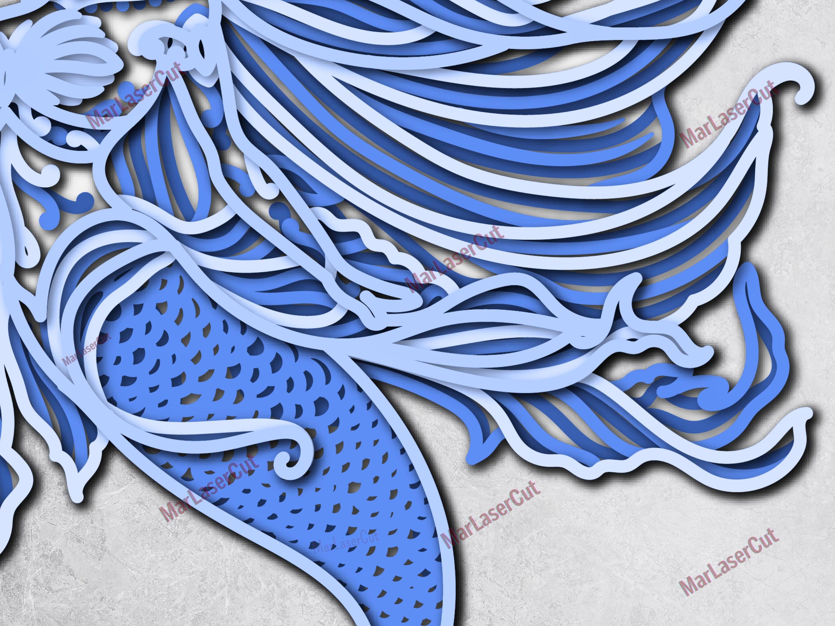 Multilayer Mermaid SVG Laser Cut, Layered Panel for Paper Cut, Coastal ...