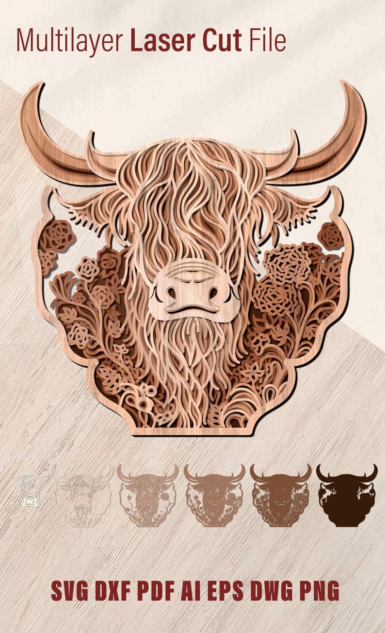 Multilayer Highland Cow Laser Cut File 3D Layered Cow Layered - Etsy ...