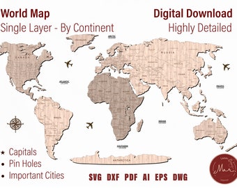 World Map Outline All 195 Countries SVG Vector Files for Cricut Laser ...