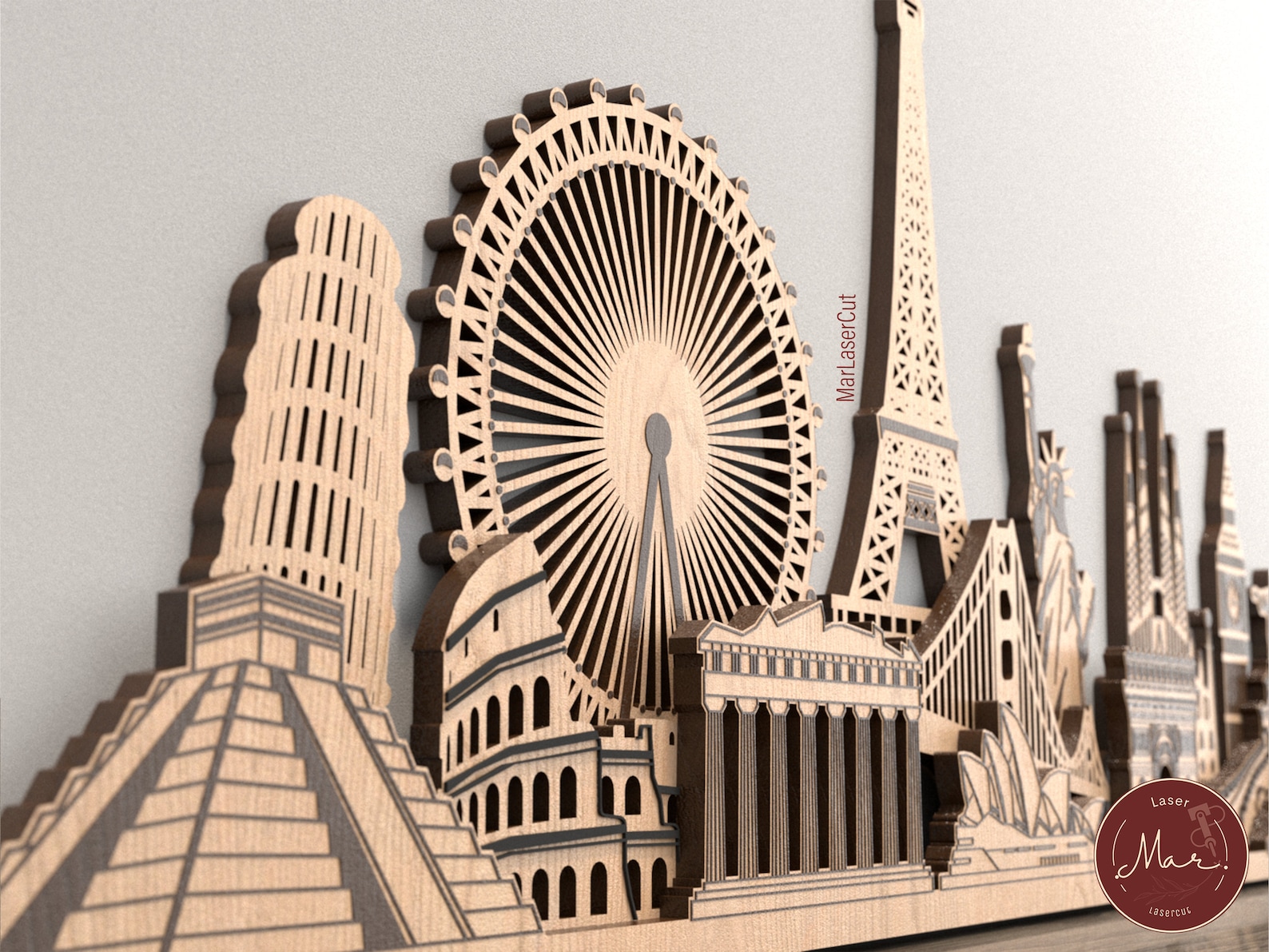 Multilayer World Landmarks Laser Cut File 3D Layered World Monuments ...