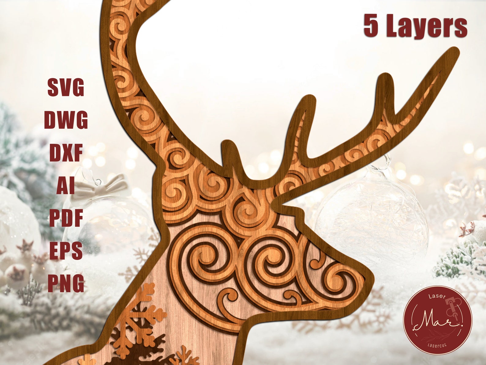 Christmas Deer Laser Cut 3D File SVG Instant Download Vector - Etsy