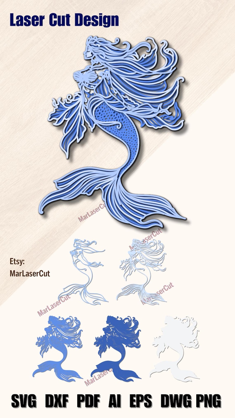 Multilayer Mermaid SVG Laser Cut, Layered Panel for Paper Cut, Coastal ...