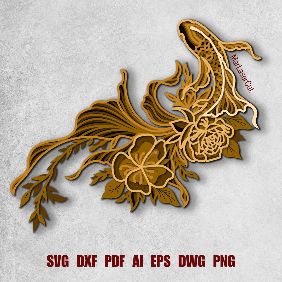 Multilayer Koi Fish Laser Cut File Koi Fish SVG Layered Svg Files Dxf ...