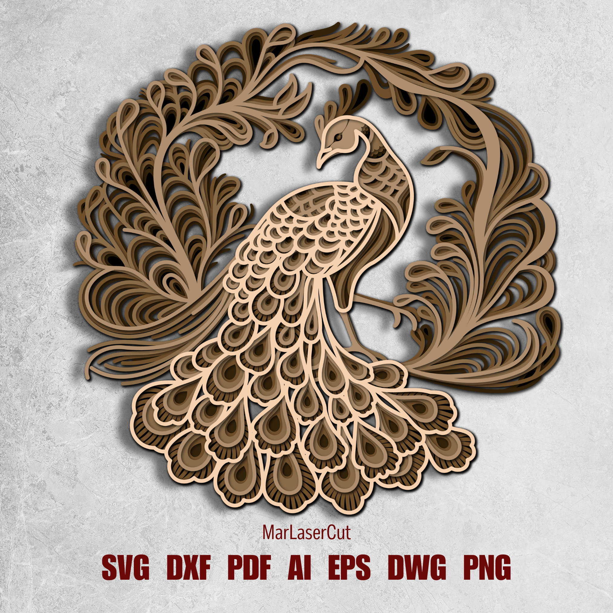 Layered Peacock Laser Cut File 3D Multilayer Peacock Dxf Dwg Plywood ...