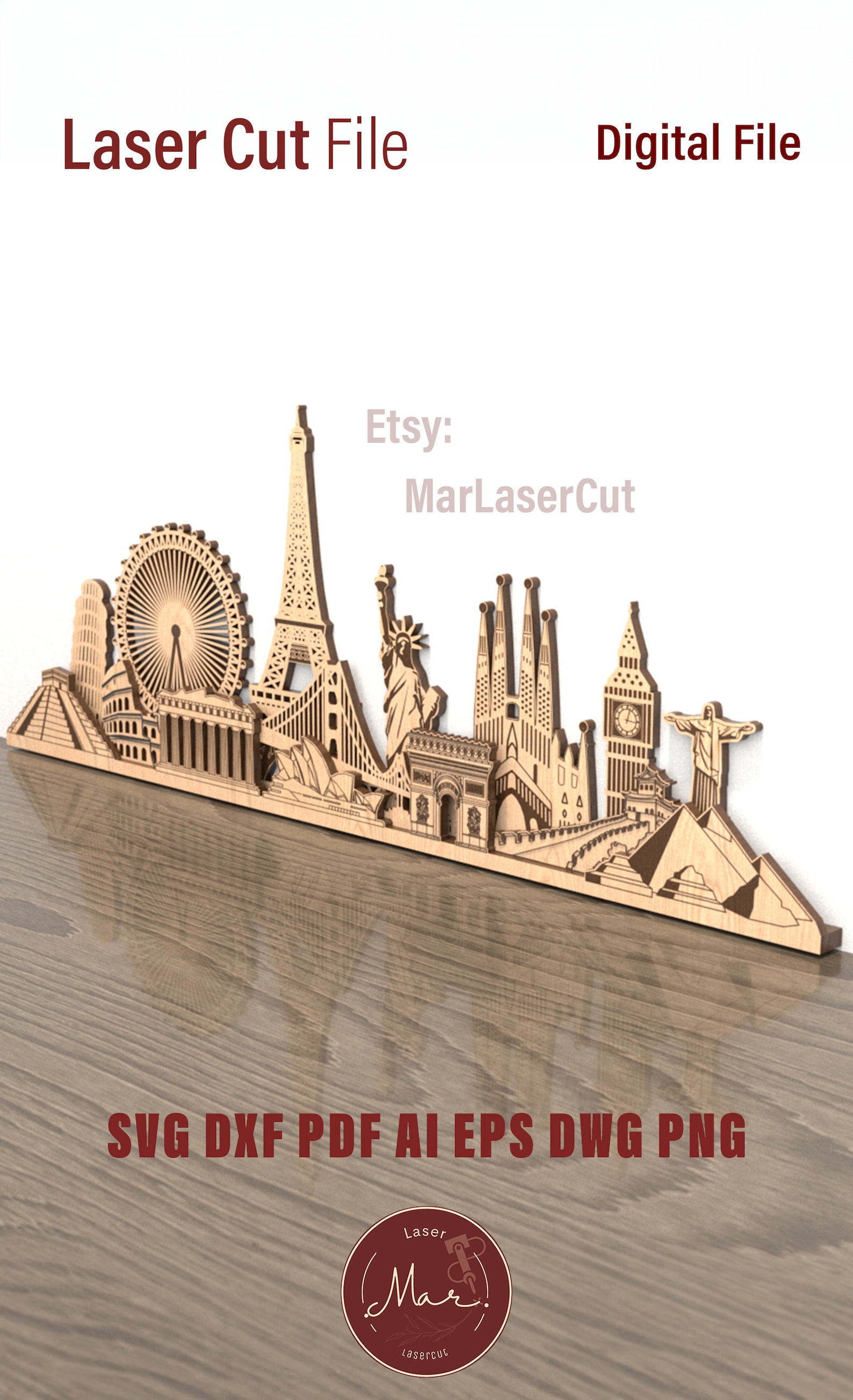 Multilayer World Landmarks Laser Cut File 3D Layered World Monuments ...