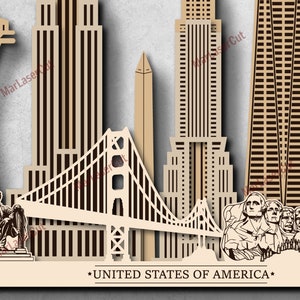 Multilayer USA Landmarks Laser Cut File 3D Layered United States ...