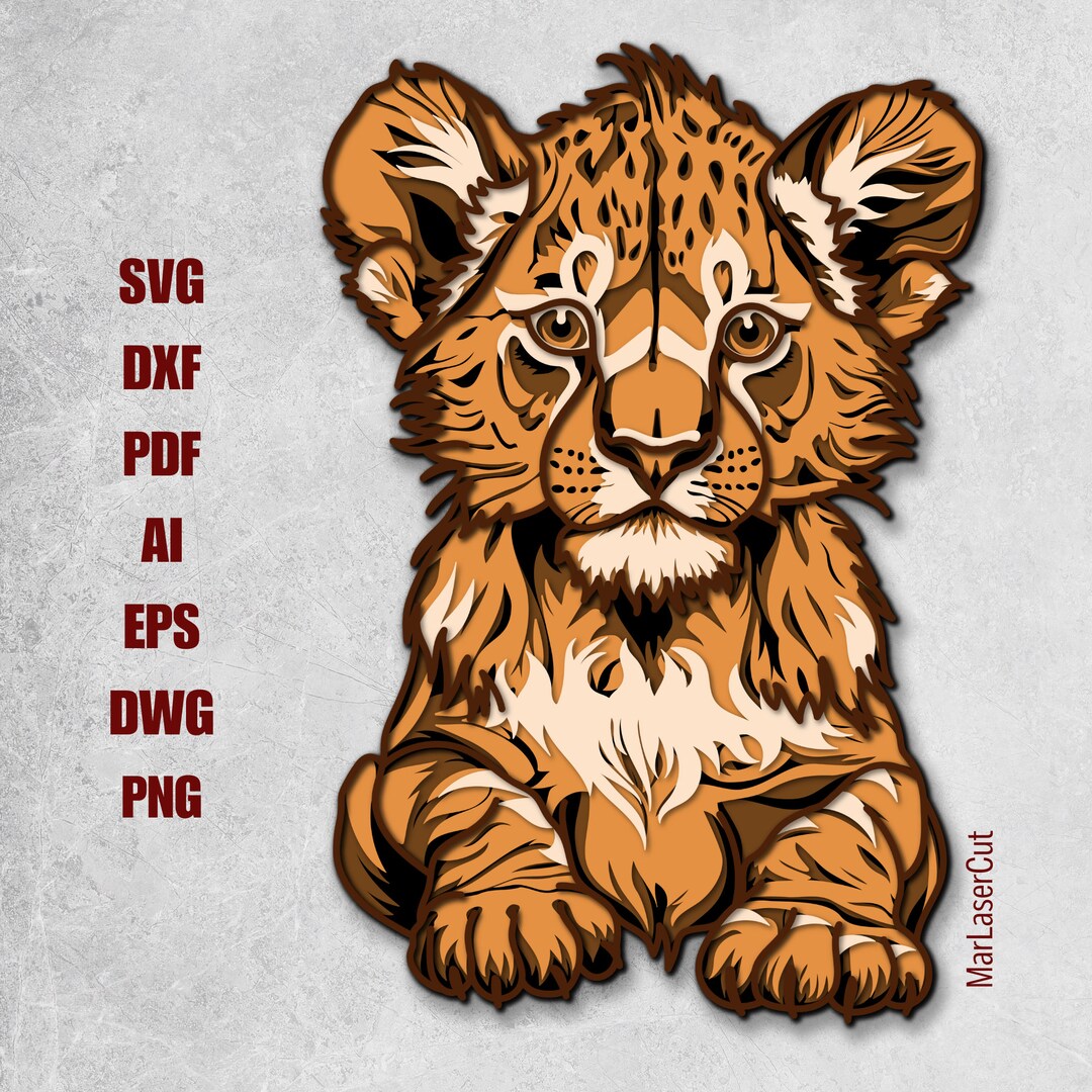 Multilayer Baby Lion Cub Laser Cut File 3D Layered Lion Layered Dxf Dwg ...