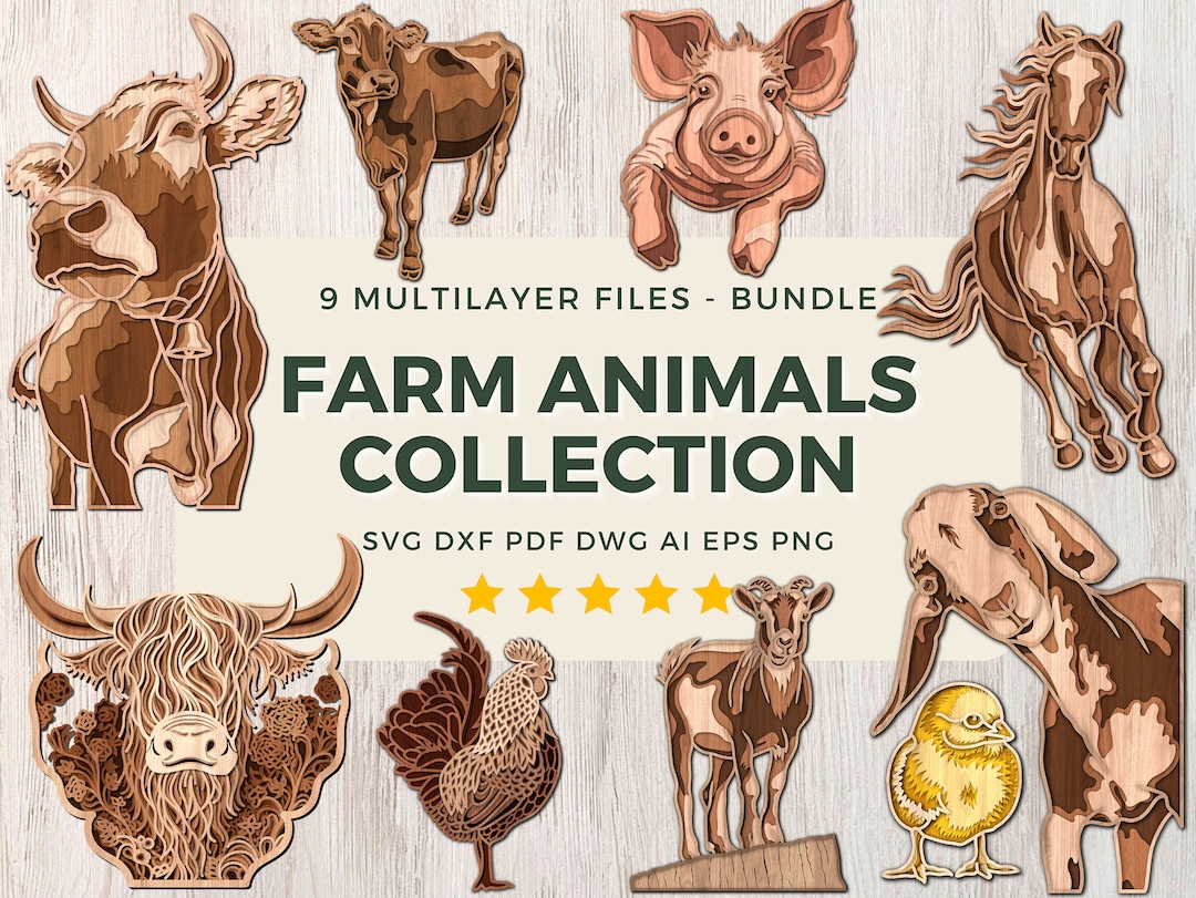 Multilayer Farm Animals Laser Cut Goat Layered Laser Cut File Highland ...