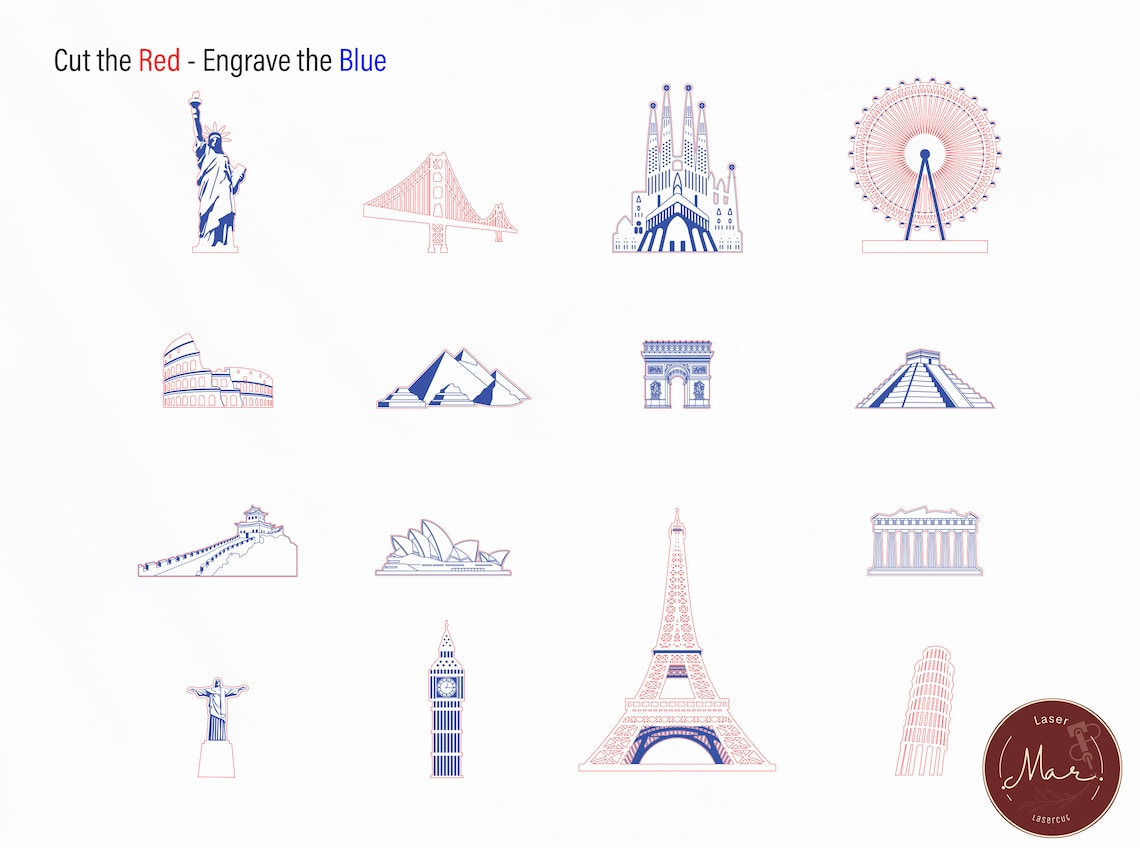 Multilayer Individual World Landmarks Laser Cut File 3D Layered World ...