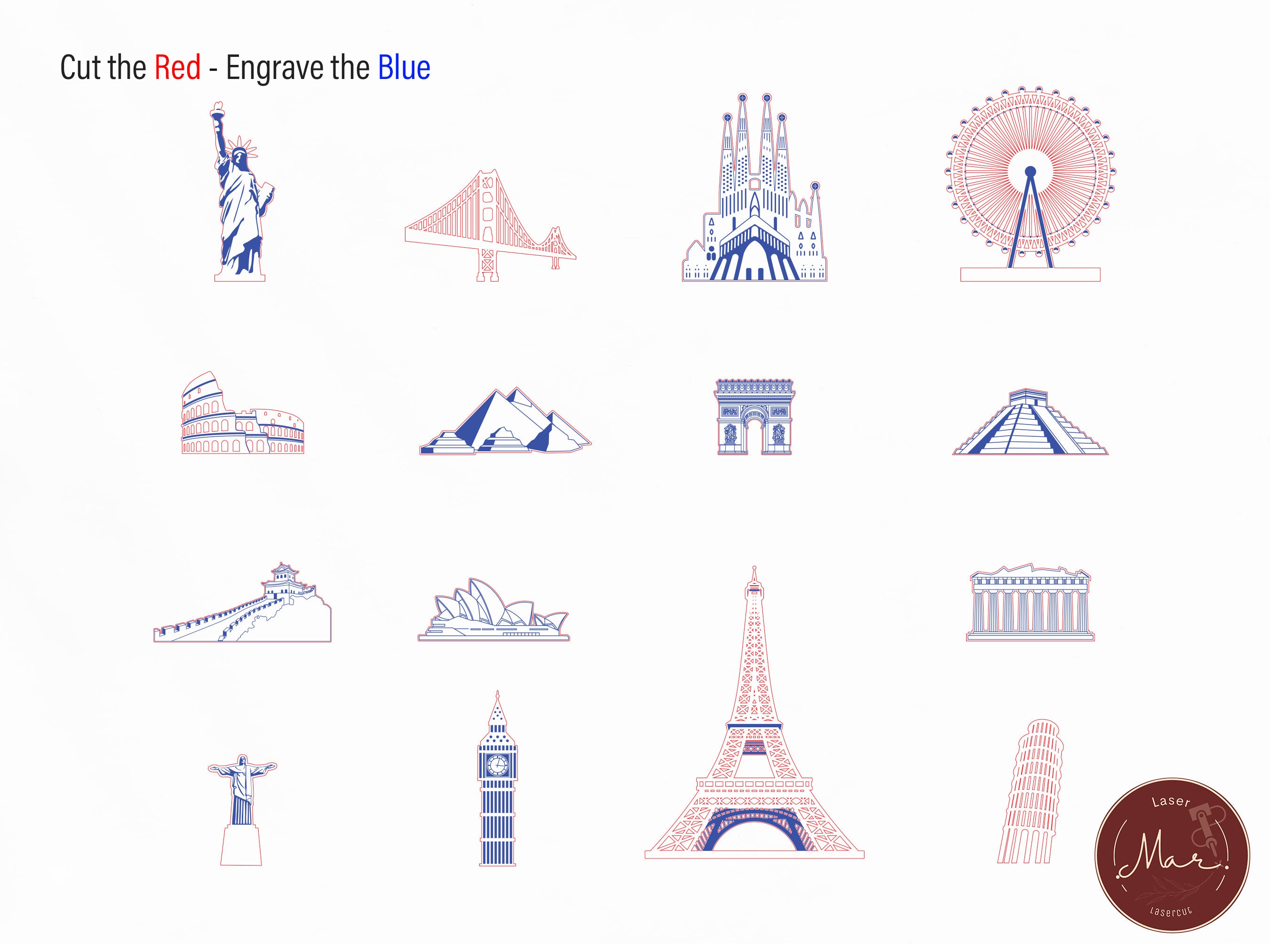 Multilayer Individual World Landmarks Laser Cut File 3D Layered World ...