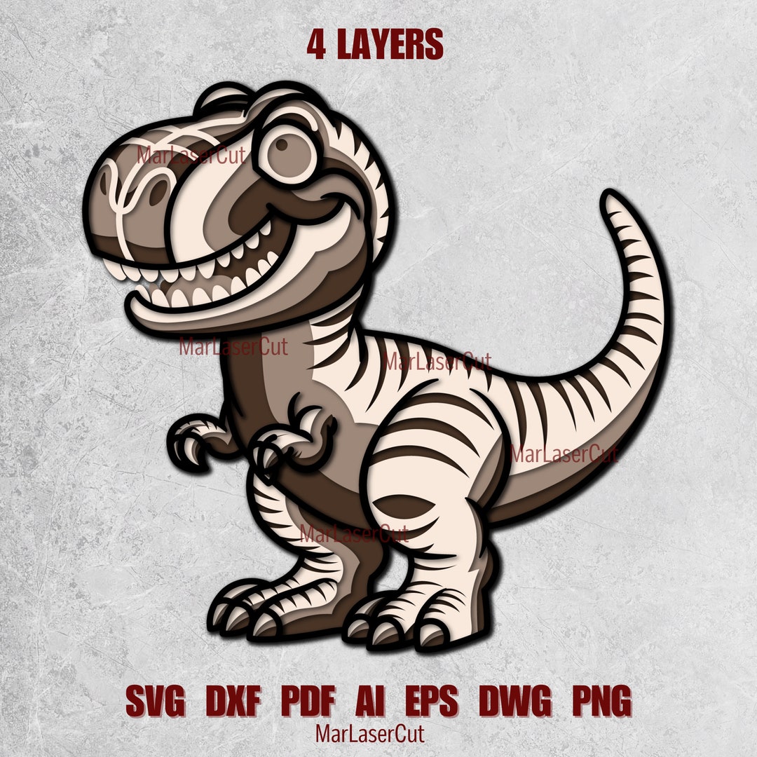Multilayer Dinosaur Laser Cut File 3D T-rex Mandala Layered Dxf Dwg ...