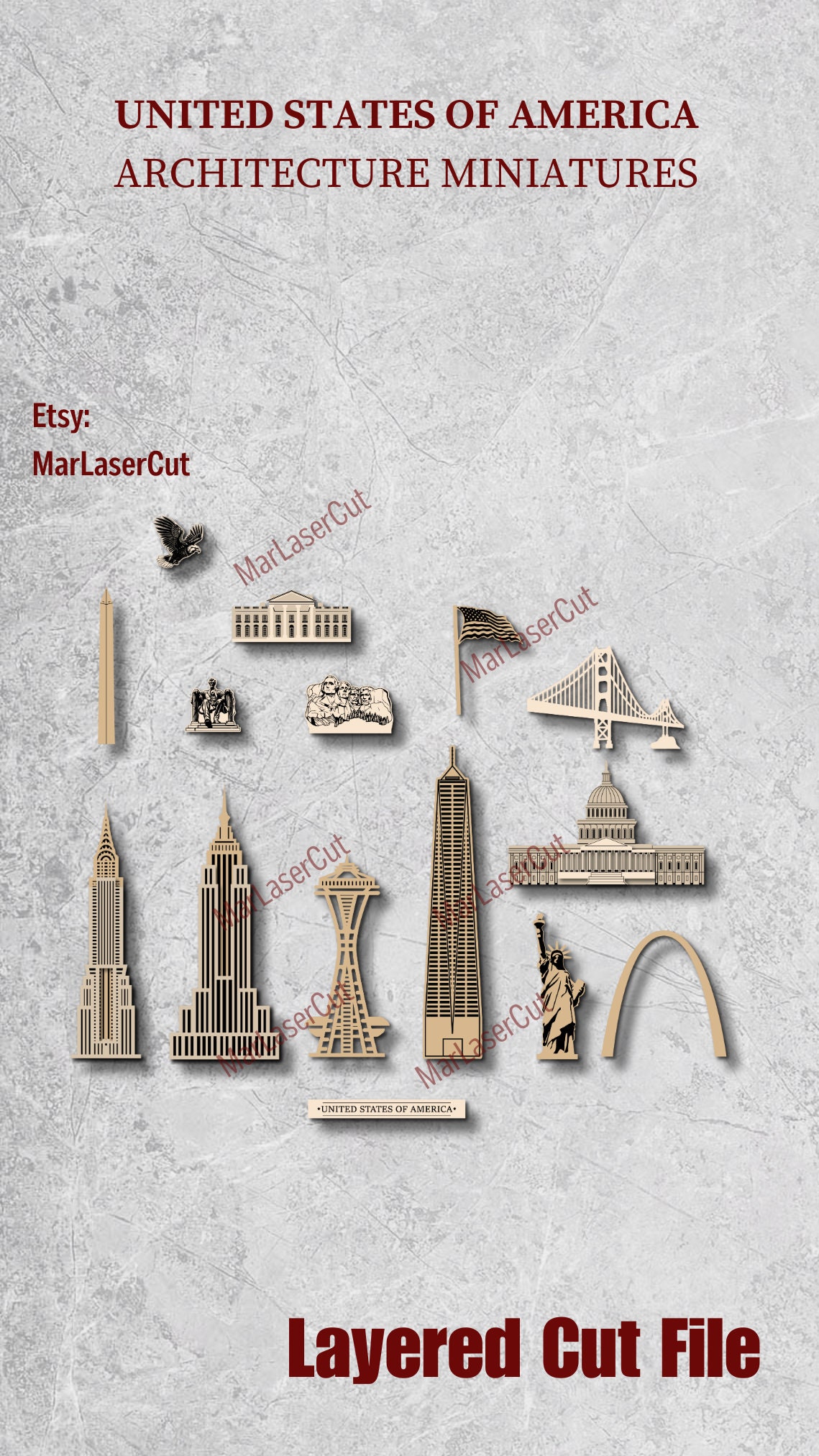 Multilayer Individual USA Landmarks Laser Cut File 3D Layered United ...