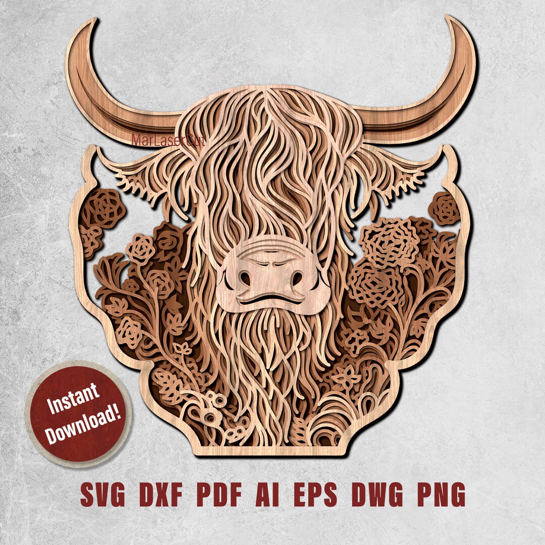Multilayer Highland Cow Laser Cut File Layered Highland Cow SVG Dxf ...